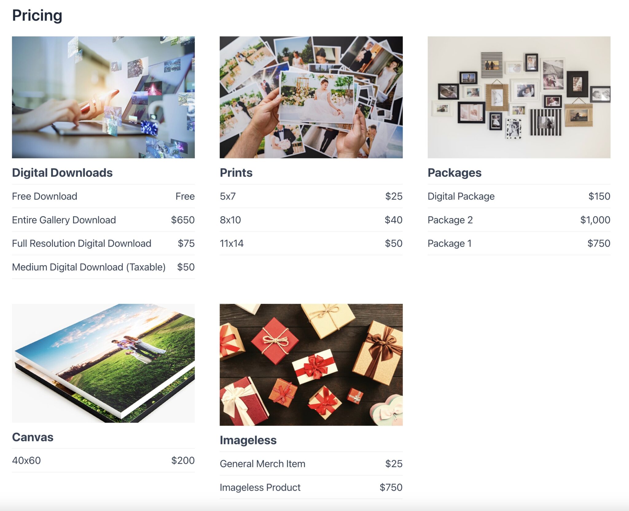 Price List WordPress add-on for Sunshine Photo Cart